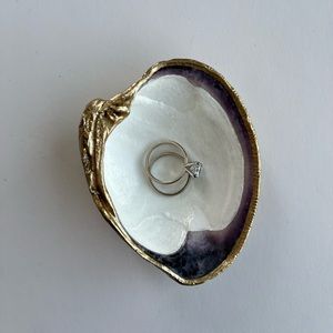 Hand Crafted | Accents | Handmade Clam Shell Ring Dish White And Purple ...